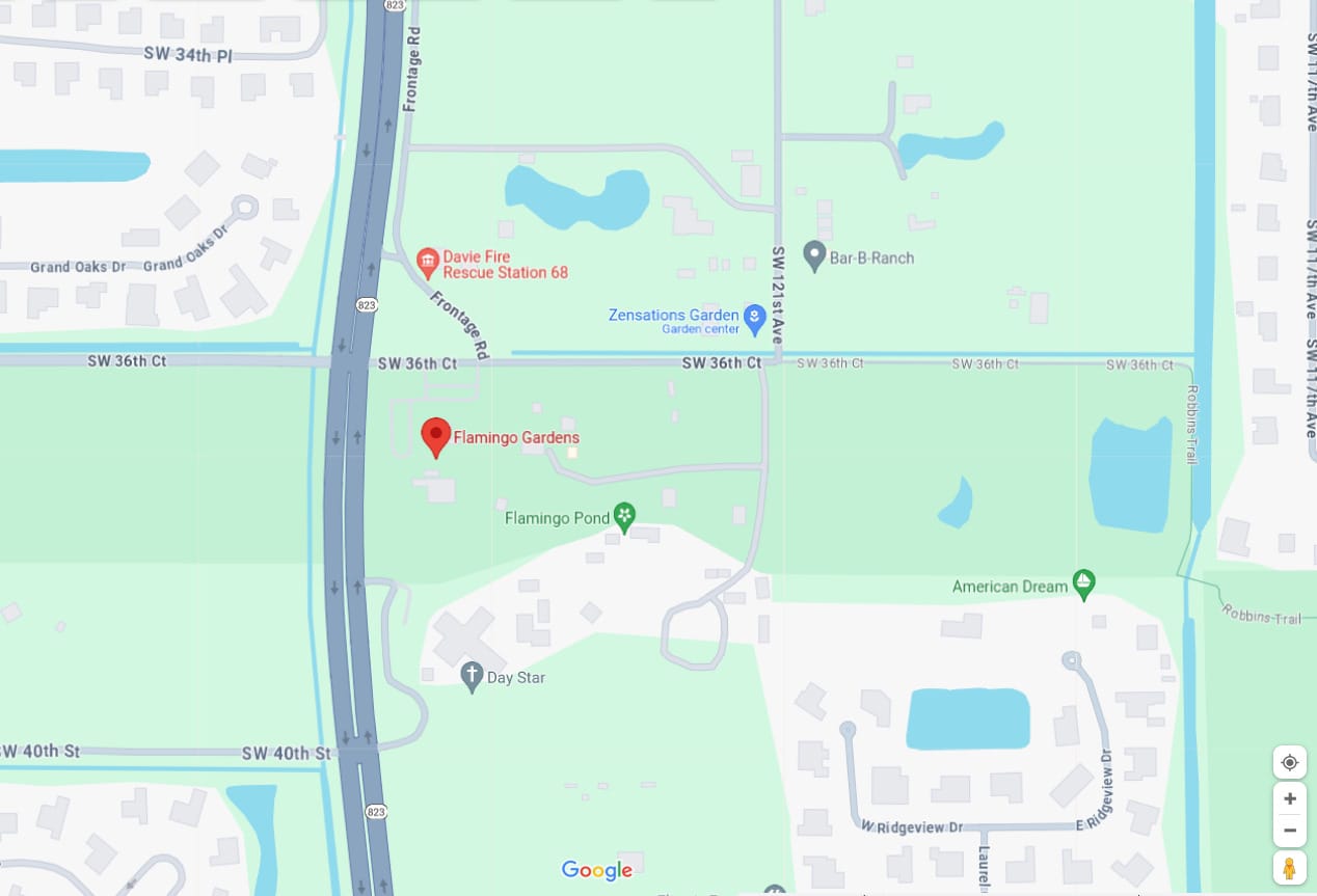 a screenshot of the location of flamingo gardens from google maps