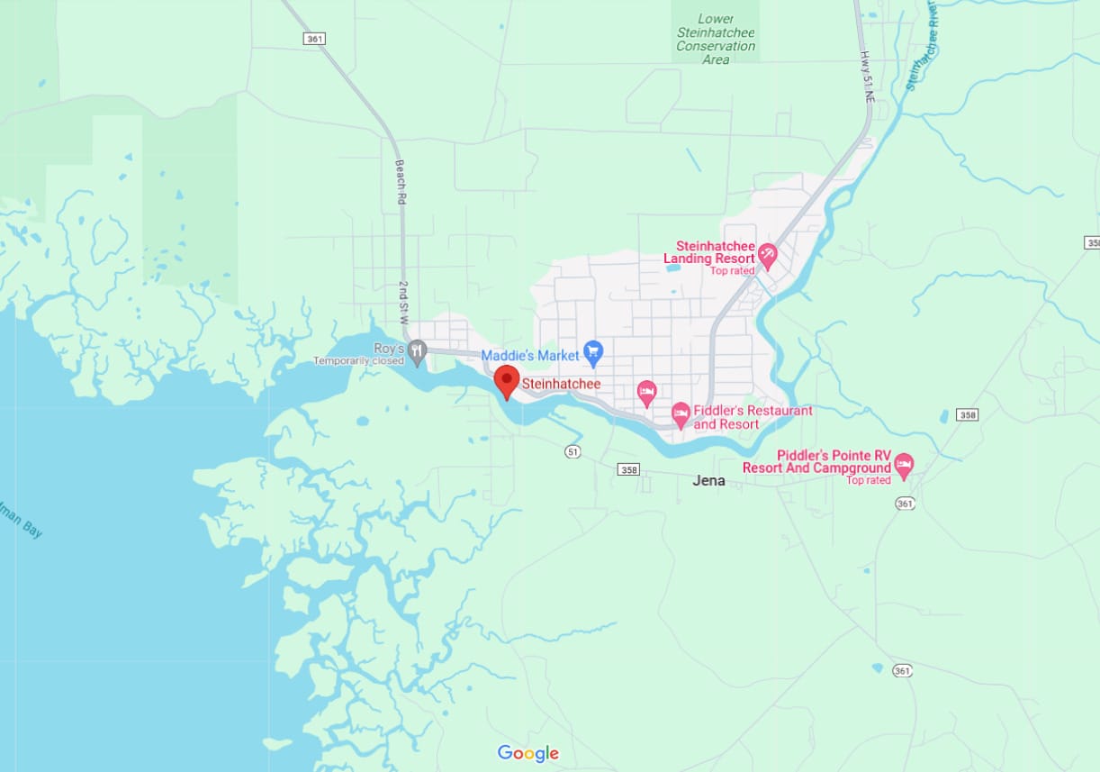 a screenshot of the map showing the location of steinhatchee florida from google maps