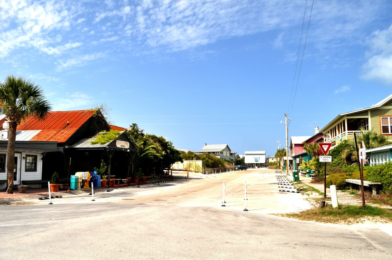 A shot of a street at the small town of Grayton Beach.