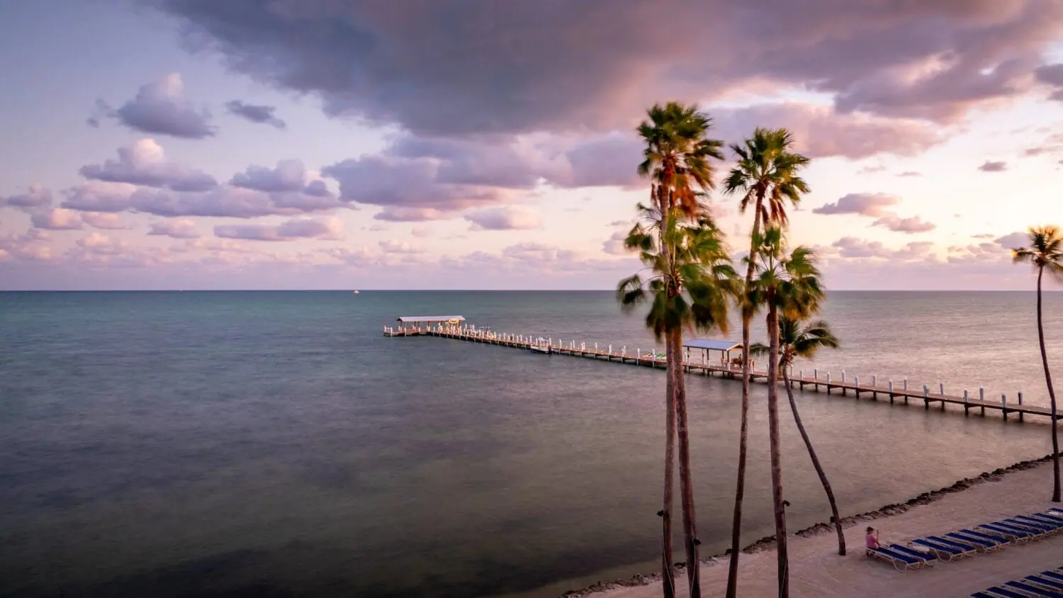 A stunning aerial shot of the beach at Islamorada during sunset