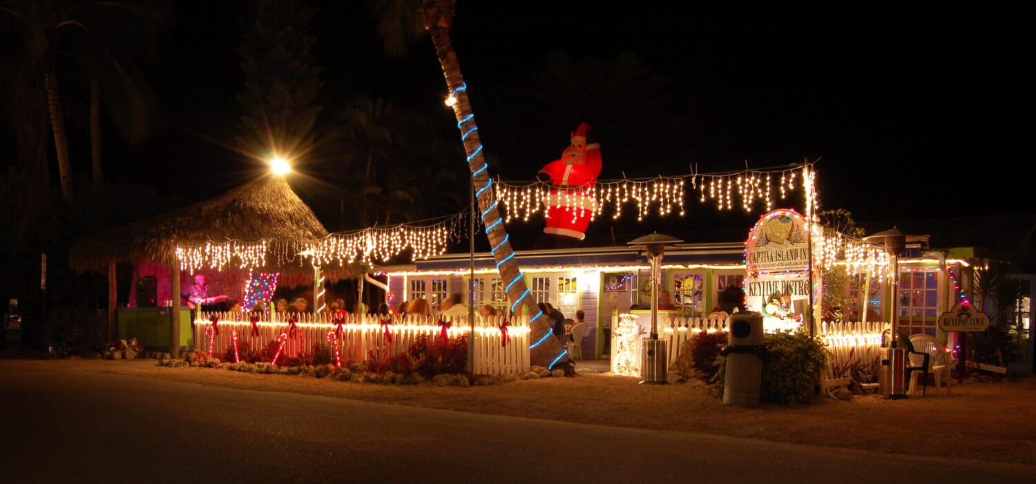 A well lit street in Captiva Island. during Christmas