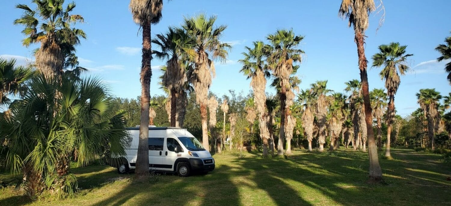 an rv parked in the winery