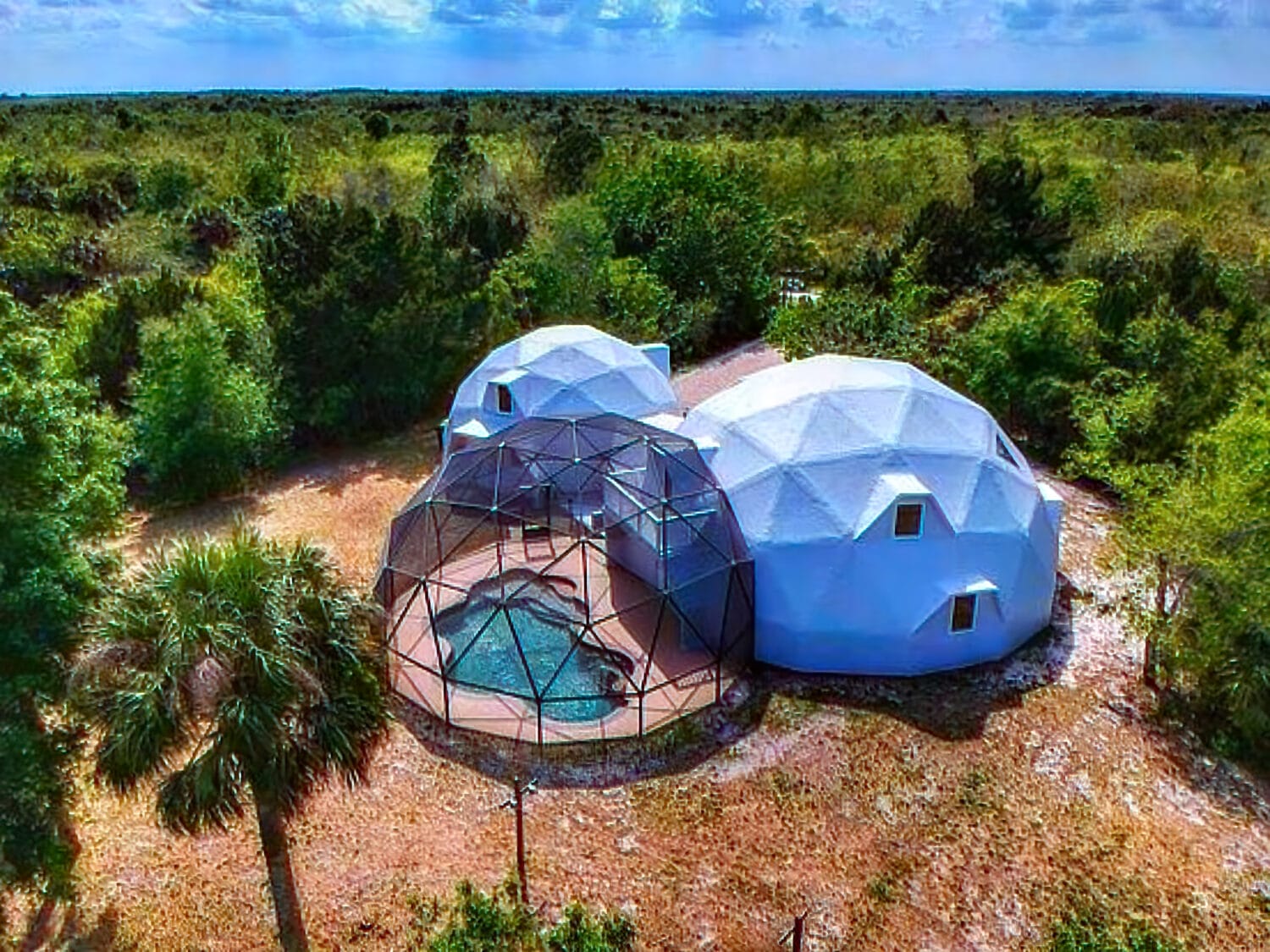 An aerial shot of the dome house