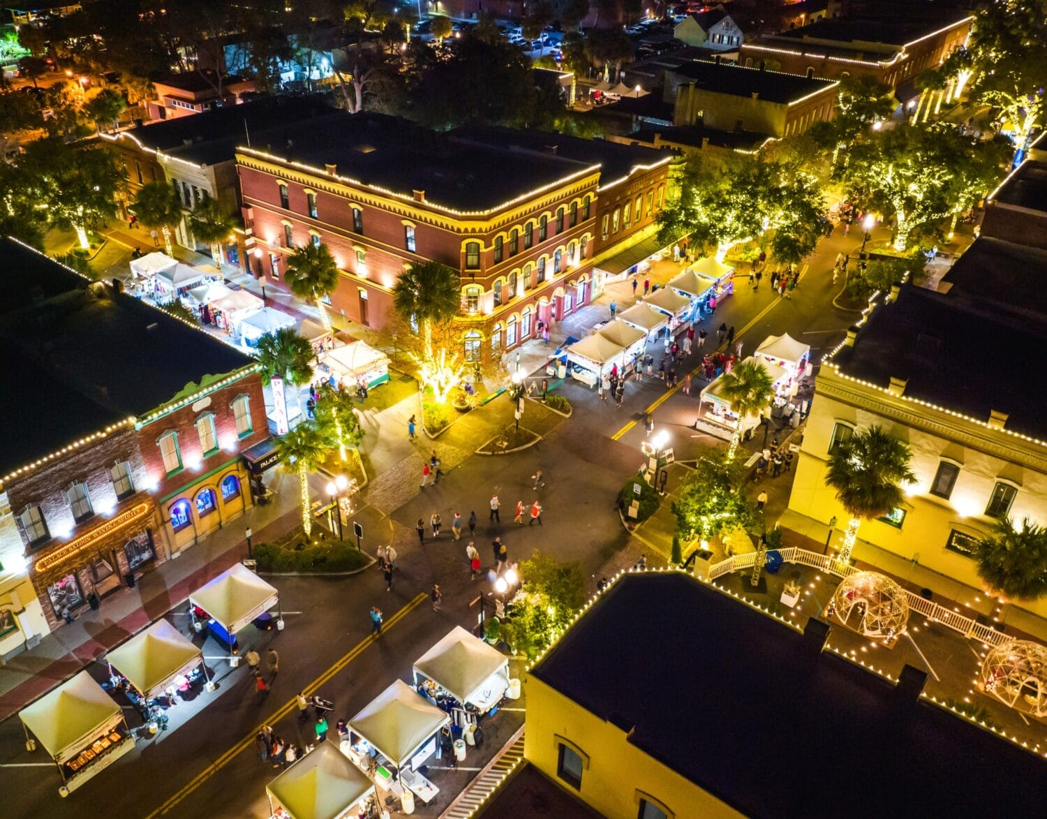 an aerial view of the streets in amelia island during dickens night