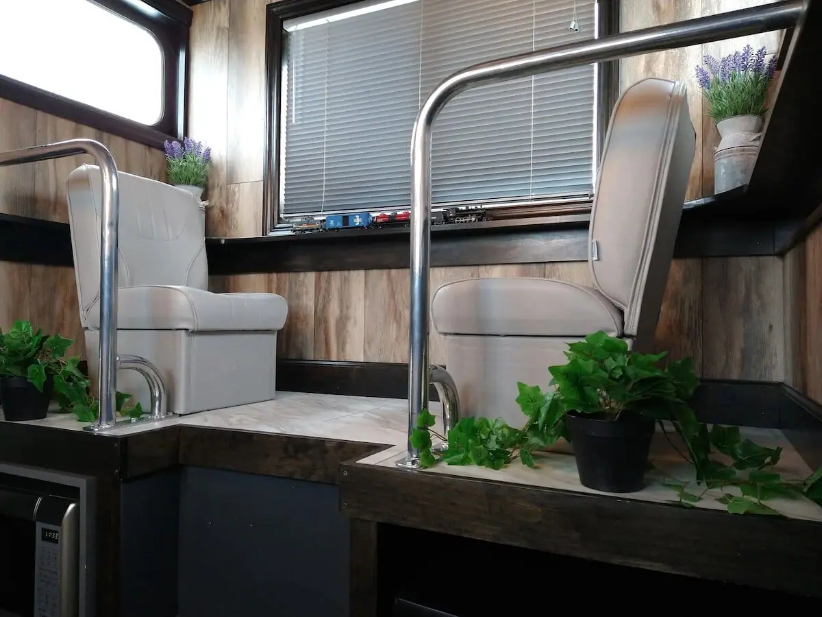 lounge area in the caboose