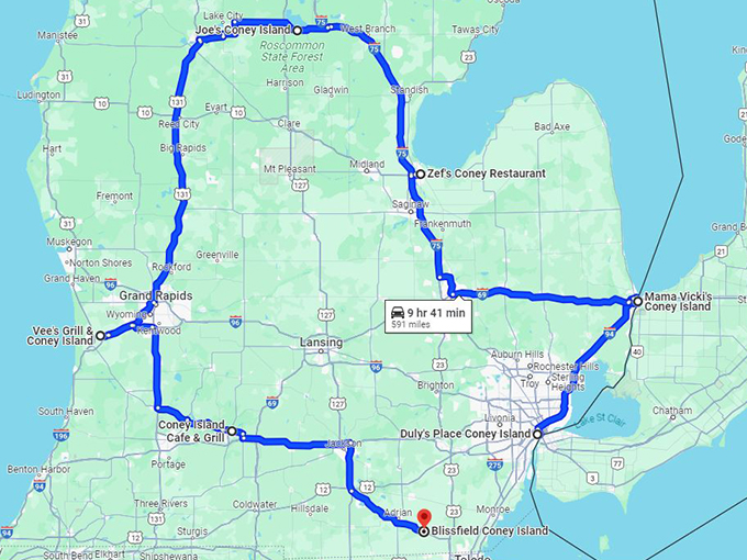 michigan coney dog roadtrip 10 map