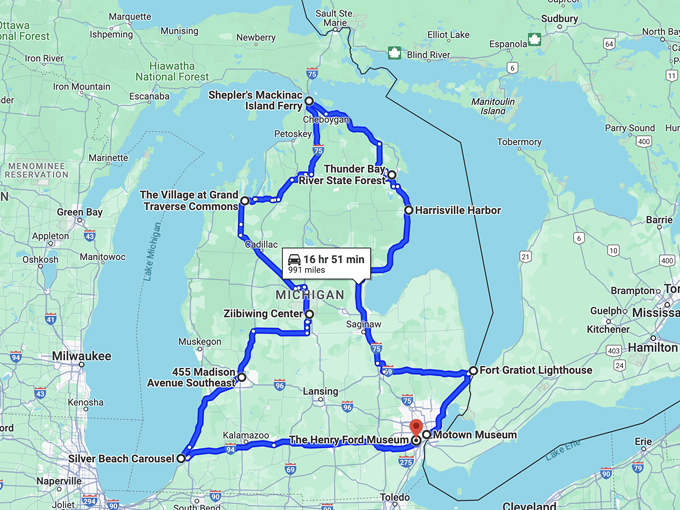 michigan historical road trip 11 map