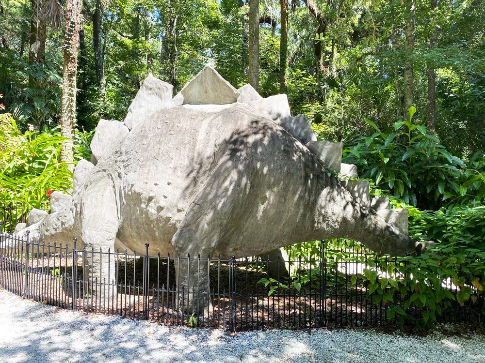 One of the many oversized prehistoric replicas in the garden