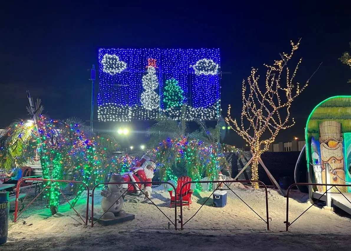the dazzling christmas decor of the theme park