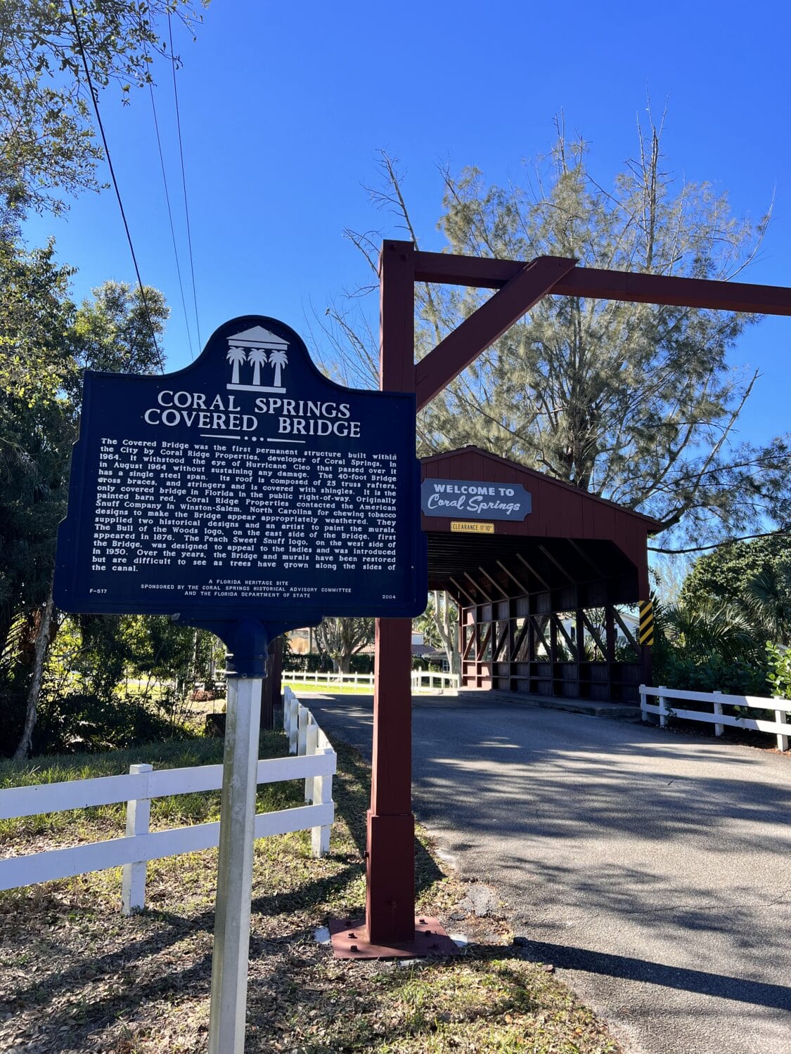 the historic covered bridge in coral springs