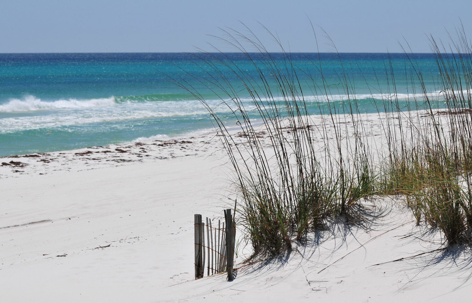 The pristine white sands and emerald waters in Gulf Islands National Seashore
