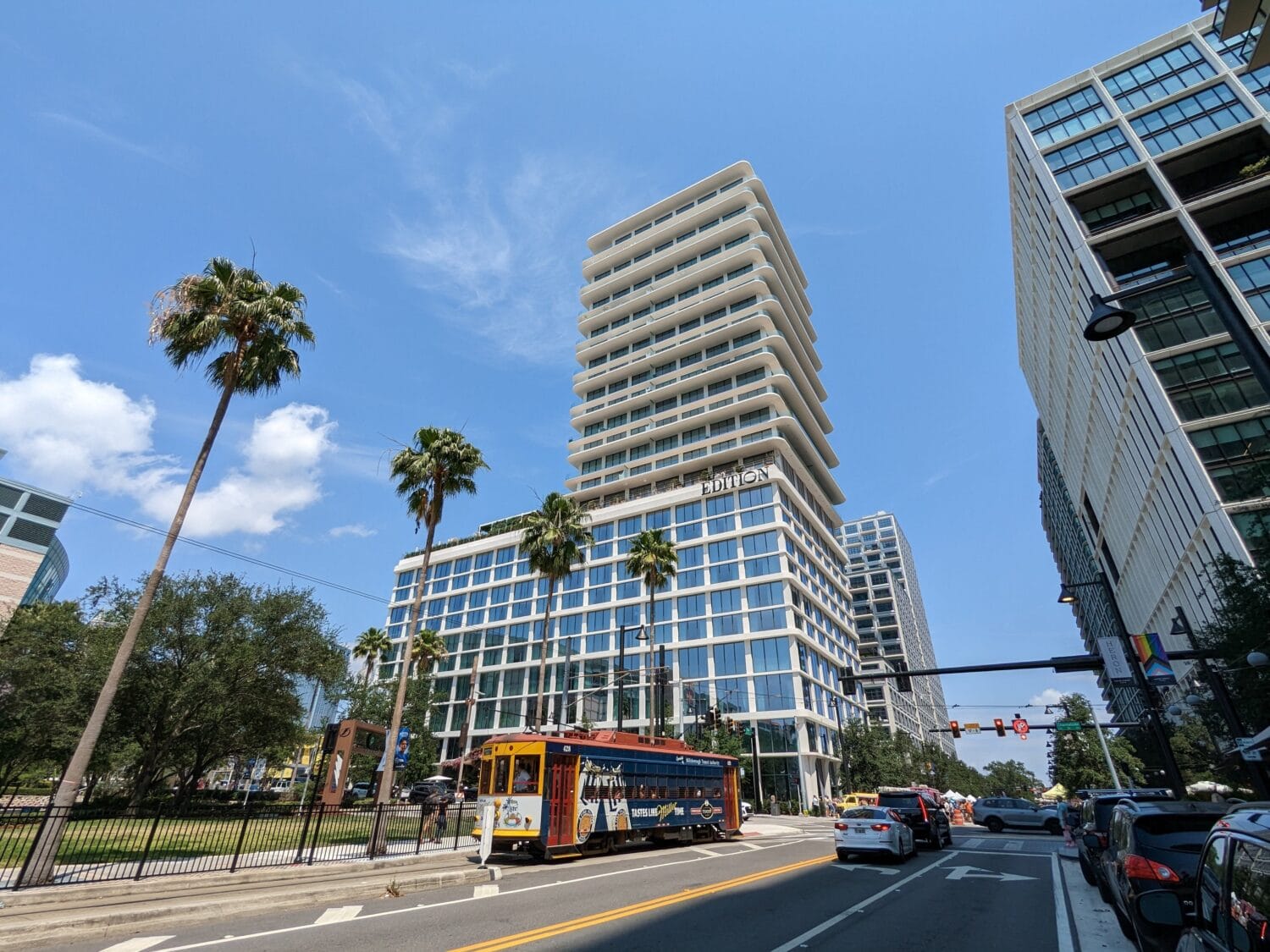 the whole building of the tampa edition visible under a clear sky
