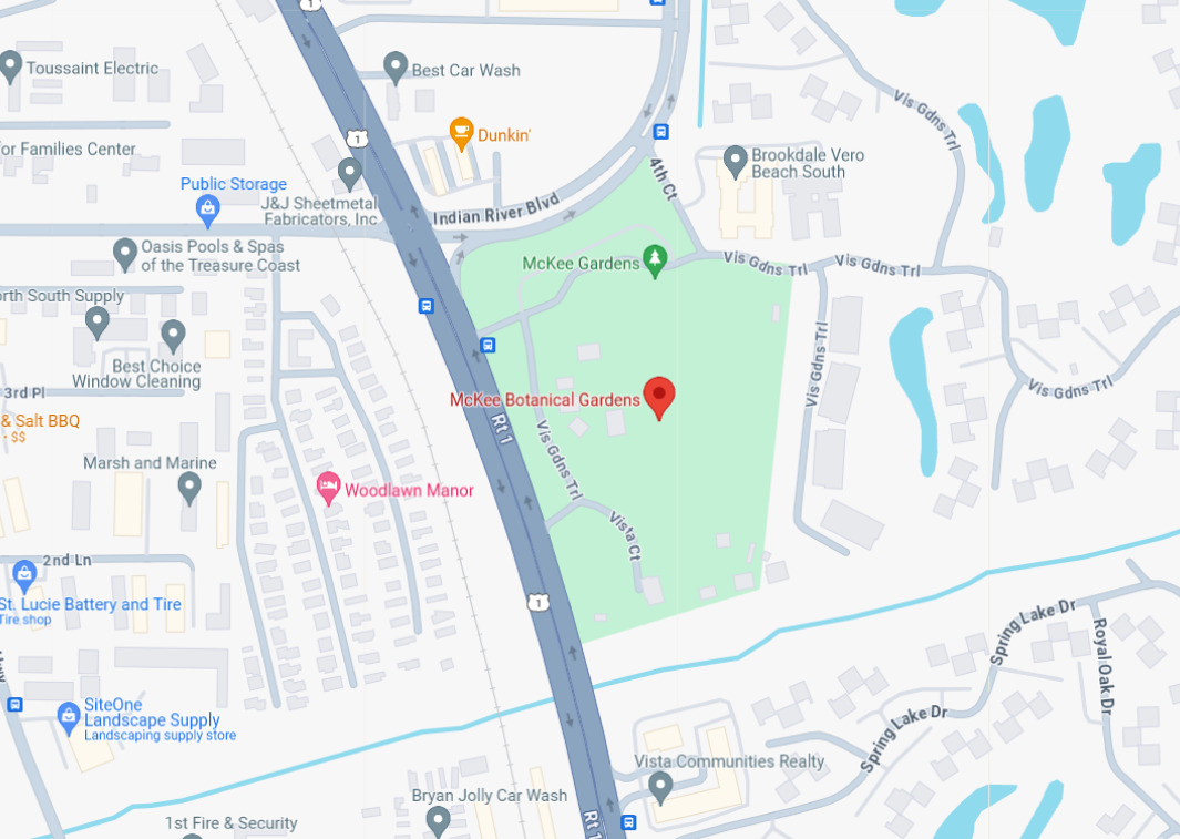 pinned location of mckee botanical garden from google maps