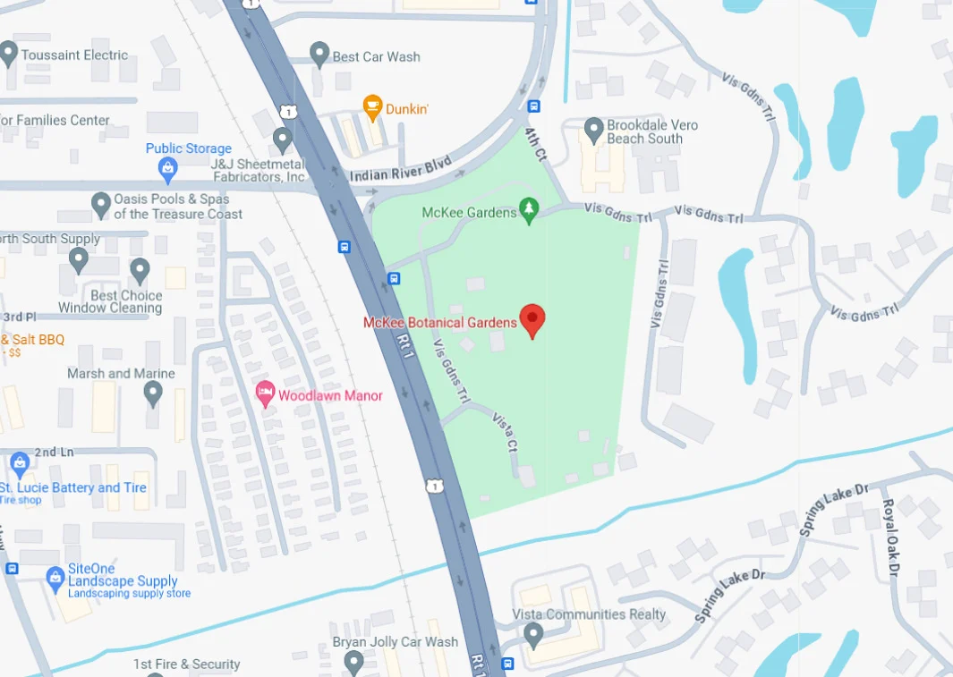 pinned location of mckee botanical garden from google maps