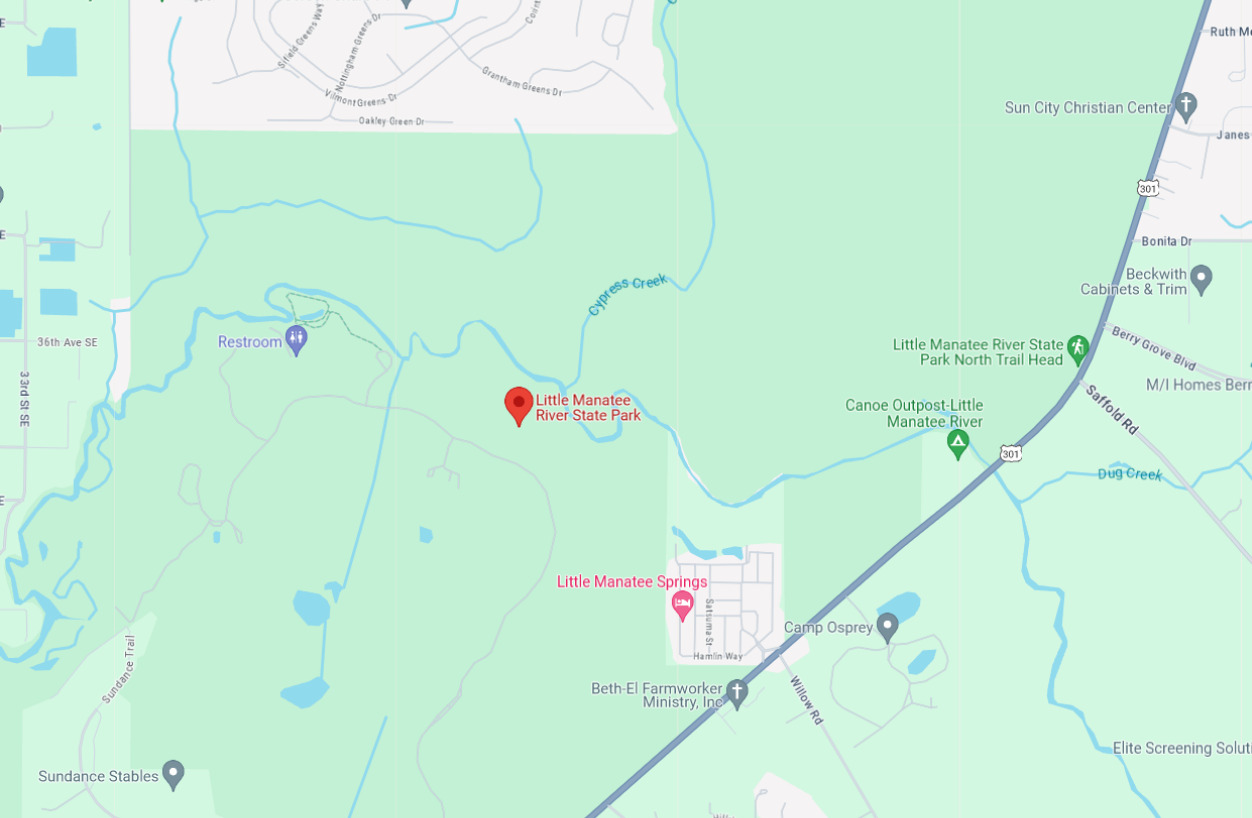 pinned location of the park from google maps