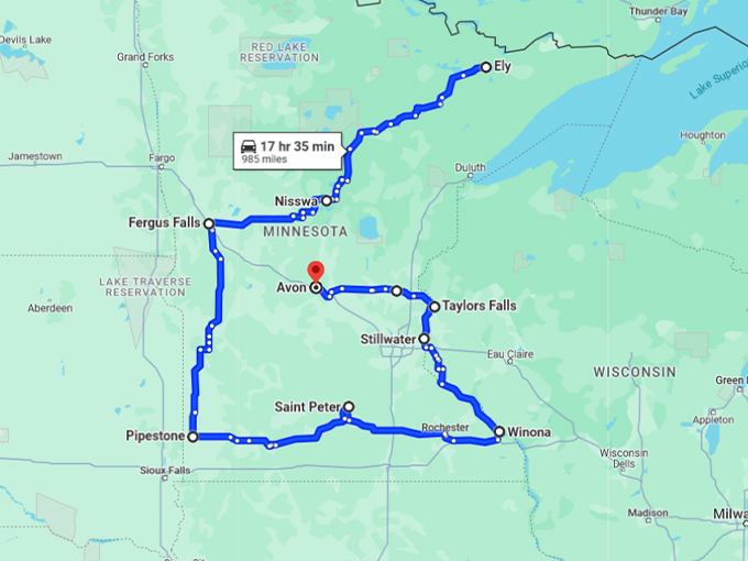 Small Town Roadtrip Minnesota 10 map