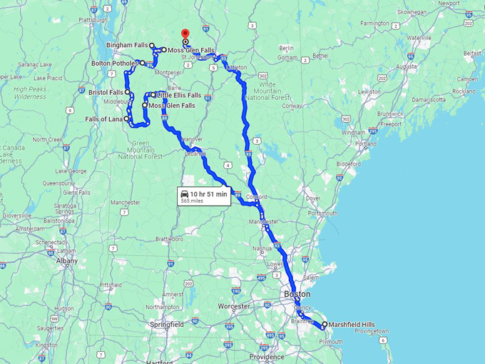 vermont-waterfall-road-trip 10 Map