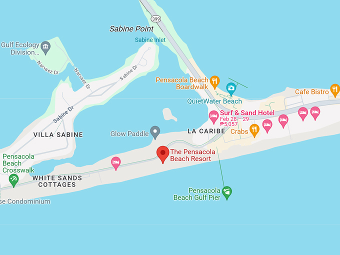 the pensacola beach resort 10 map