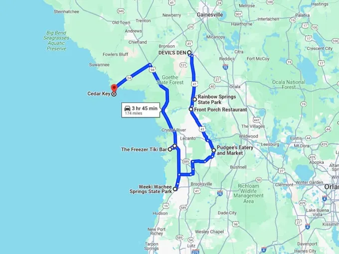 amazing florida spots drive 10 map