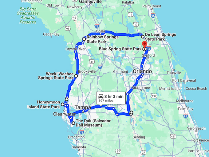 central florida road trip 10 map