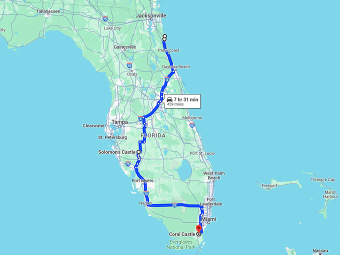 Florida Fairytale Castles Trip 10 map