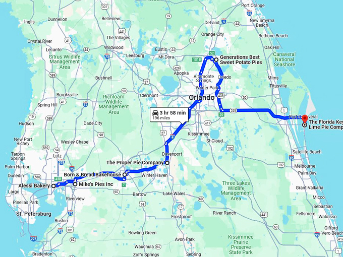 ultimate pie shop road trip in florida map