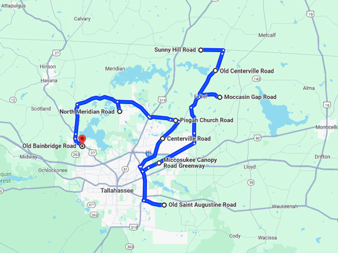 canopy roads of tallahassee 10 map