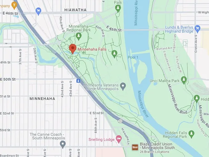 minnehaha falls 10 map