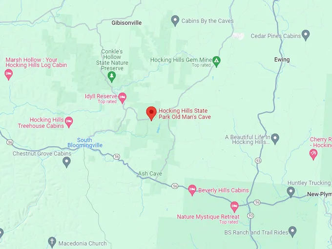 Old Man's Cave and Naturalist Cabin Loop 10 map