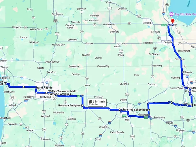 michigan best antique stores map