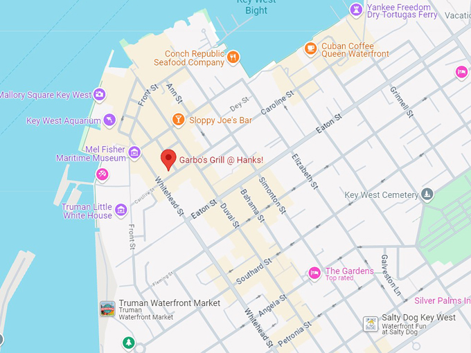 garbo's grill @ hanks! 10 map