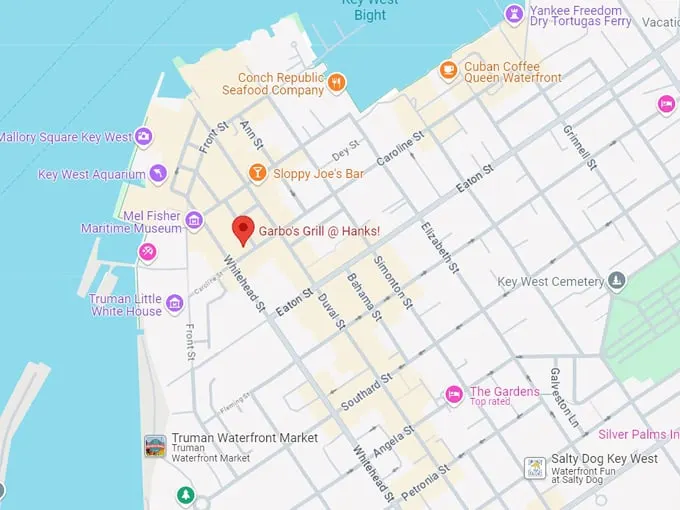 garbo's grill @ hanks! 10 map
