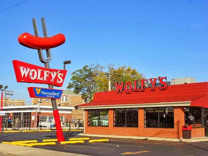 That iconic red hot dog skewered by a golden fork isn't just a sign &ndash; it's a Chicago landmark calling hungry souls to hot dog heaven.
