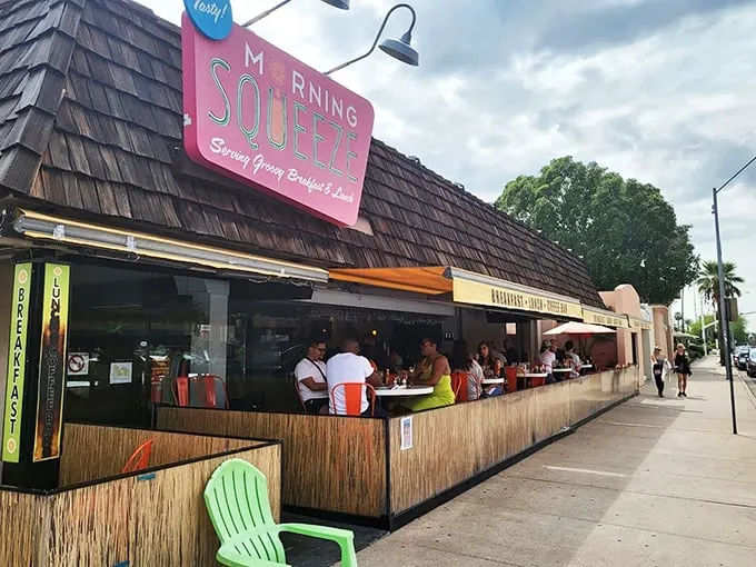 Welcome to breakfast paradise! Morning Squeeze's retro-chic facade is like a time machine with a side of pancakes.