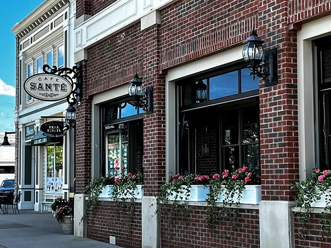 Step into a slice of Europe! Cafe Santé's charming brick facade and flower boxes transport you straight to a quaint Viennese street corner.