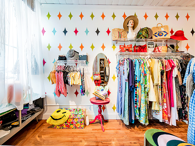 Step into a retro rainbow! This vibrant vintage wonderland is where fashion meets fun, and every corner pops with personality.