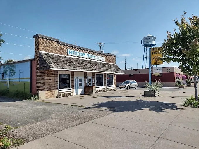 Step into a Swedish time machine! This charming brick bakery, complete with small-town water tower, promises Scandinavian treats that will make you say "Uff da!"