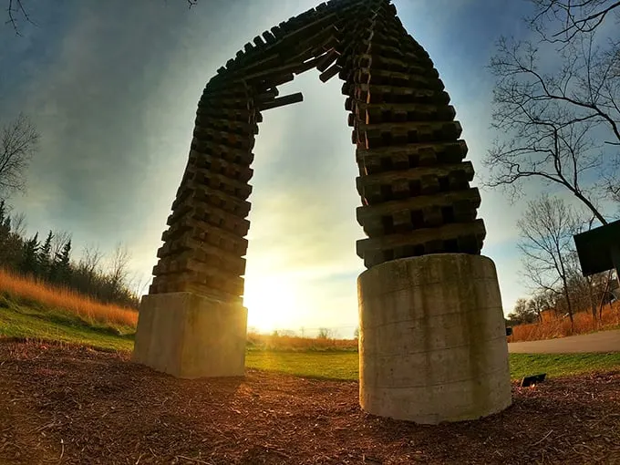 This architectural marvel creates a perfect sunset frame, proving that sometimes the best art gallery has no walls at all.