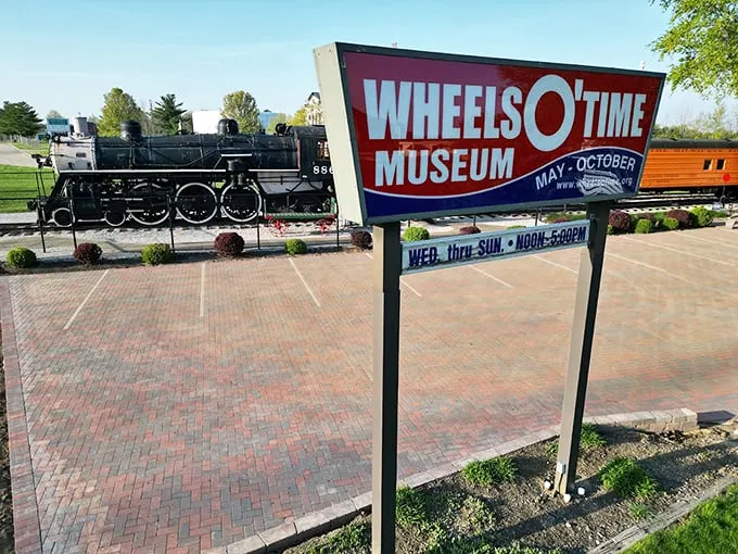 Welcome to where time takes a pit stop! This sign isn't just an invitation. It's a promise of wonders waiting inside.
