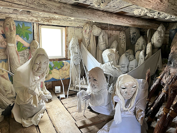 Step into a world where papier-mâché dreams come alive. These ghostly figures seem poised to share ancient wisdom or perhaps just a really good knock-knock joke.