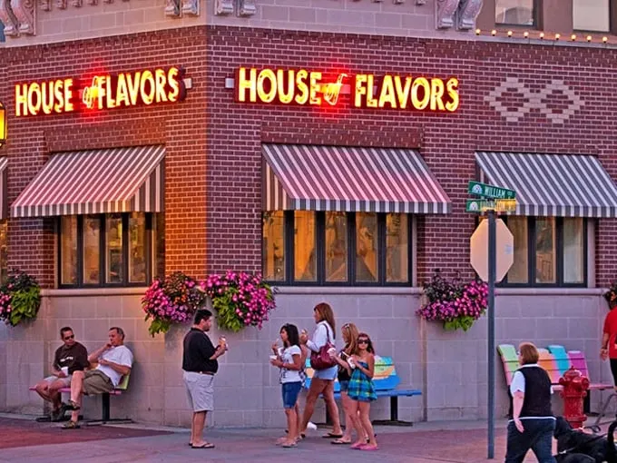 Step into a time machine disguised as a diner! House of Flavors' neon sign beckons like a beacon of nostalgia, promising comfort food and a hefty side of yesteryear.