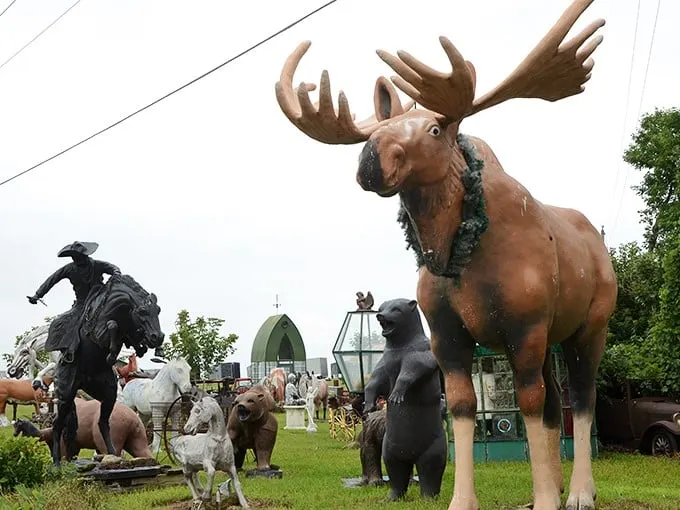 Welcome to Wisconsin's wildest lawn party: where moose mingle with cowboys and bears stand at attention. M Schettl's outdoor menagerie proves that in the world of yard art, bigger is definitely better!