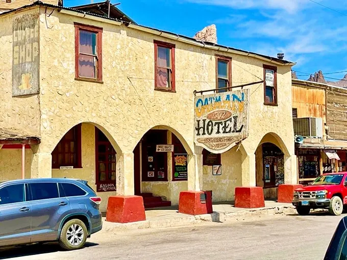 Welcome to the Wild West! The Oatman Hotel stands proud, a sun-baked sentinel guarding tales of gold rushes and ghostly guests.