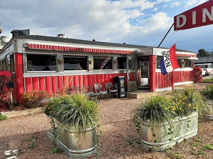 A slice of Americana, served with a side of Vermont charm. This cherry-red diner beckons like a beacon for hungry travelers and locals alike.