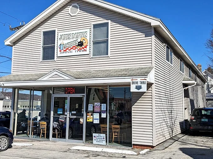 Welcome to donut paradise! Jones Donuts & Bakery's unassuming exterior hides a world of sweet delights, proving you should never judge a book by its cover – or a bakery by its siding.