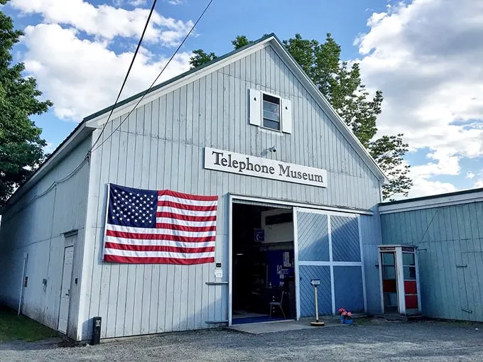 Welcome to the time machine disguised as a barn! This quaint exterior houses a treasure trove of communication history. Ring-a-ding-ding!