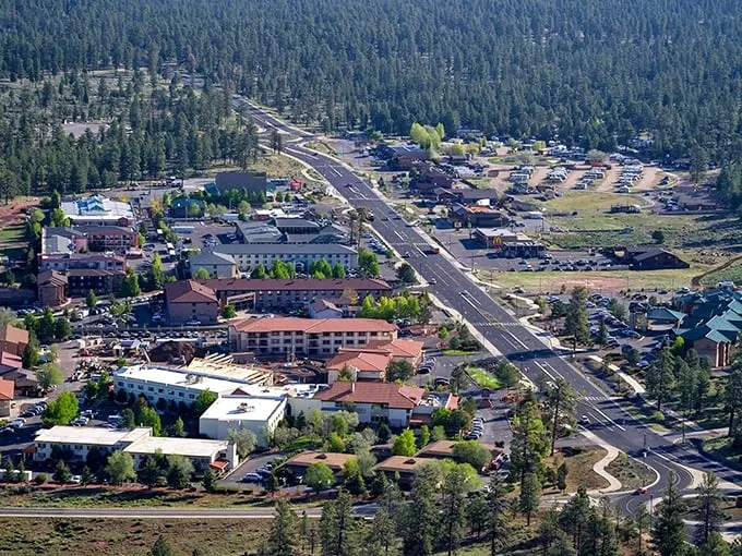 Where the Wild West meets modern comfort. This aerial view showcases a town that's mastered the art of blending into nature's canvas.