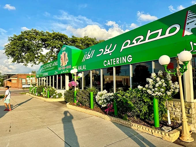 A green oasis in the concrete jungle! Cedarland's vibrant facade promises a feast for the senses, with Arabic script adding a dash of exotic flair.