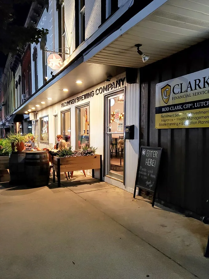 Welcome to flavor town! Tecumseh Brewing Company's unassuming facade hides a world of culinary delights and hoppy wonders.
