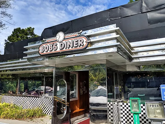 Step back in time! Bob's Diner's gleaming exterior promises a journey to the golden age of American dining, complete with chrome accents and retro charm.